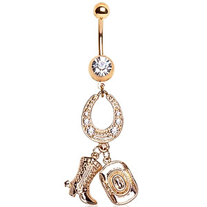 Body Accentz Belly Button Ring Navel 14g Gold Plated horseshoe Cowgirl Cowboy boot Hat