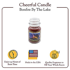A Cheerful Giver - Bonfire By The Lake Scented Glass Jar Candle (24 oz) with Lid & True to Life Fragrance Made in USA