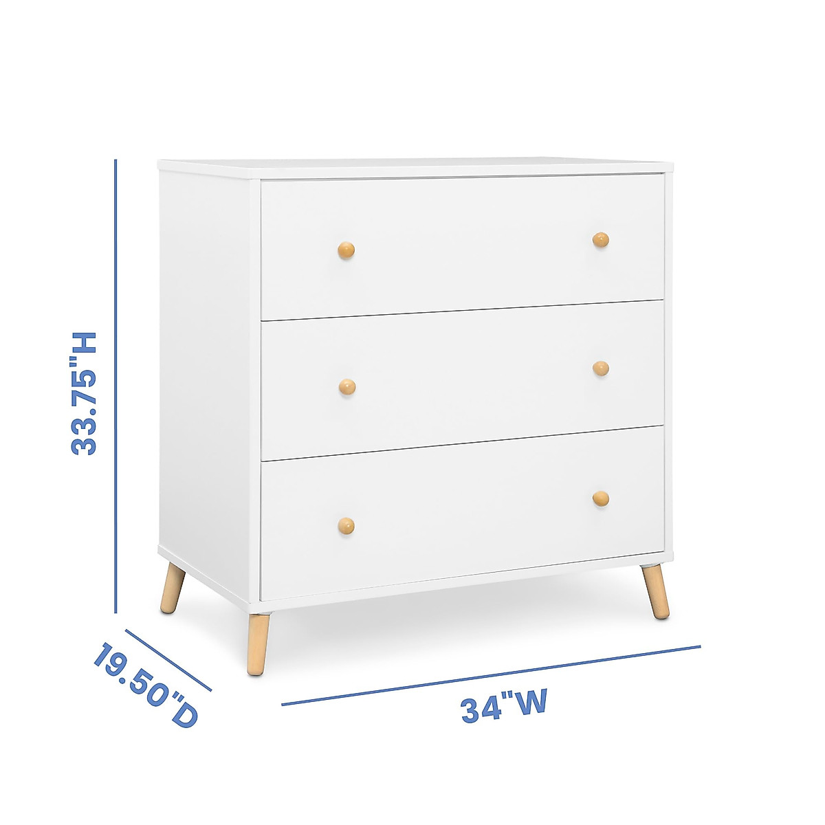 Delta Children Essex 3 Drawer Dresser with Interlocking Drawers, Bianca White/Natural