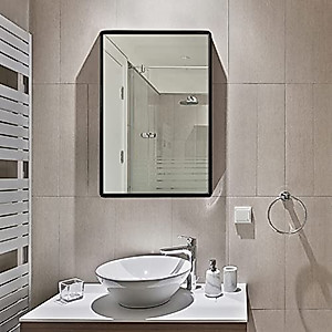 H-A Medicine Cabinets for Bathroom with Mirror, 24" x 16", Black Recessed or Wall Mounted Vanity Mirror with Storage Shelves