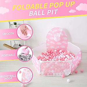 Ball Pit for Toddlers ,Babies Pop Up Play Tent, Kids Large Ball Pits with Basketball Hoop and Zipper Storage Bag, Popular Gifts for Boys Girls Cats Dogs Pets Birthday Xmas,Balls no Inlcuede，Cloud Pink