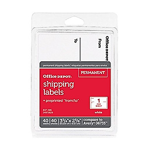 Office Depot White to/from Shipping Label Pad, 3 3/4in. x 2 5/8in., Pack of 40, OD98806