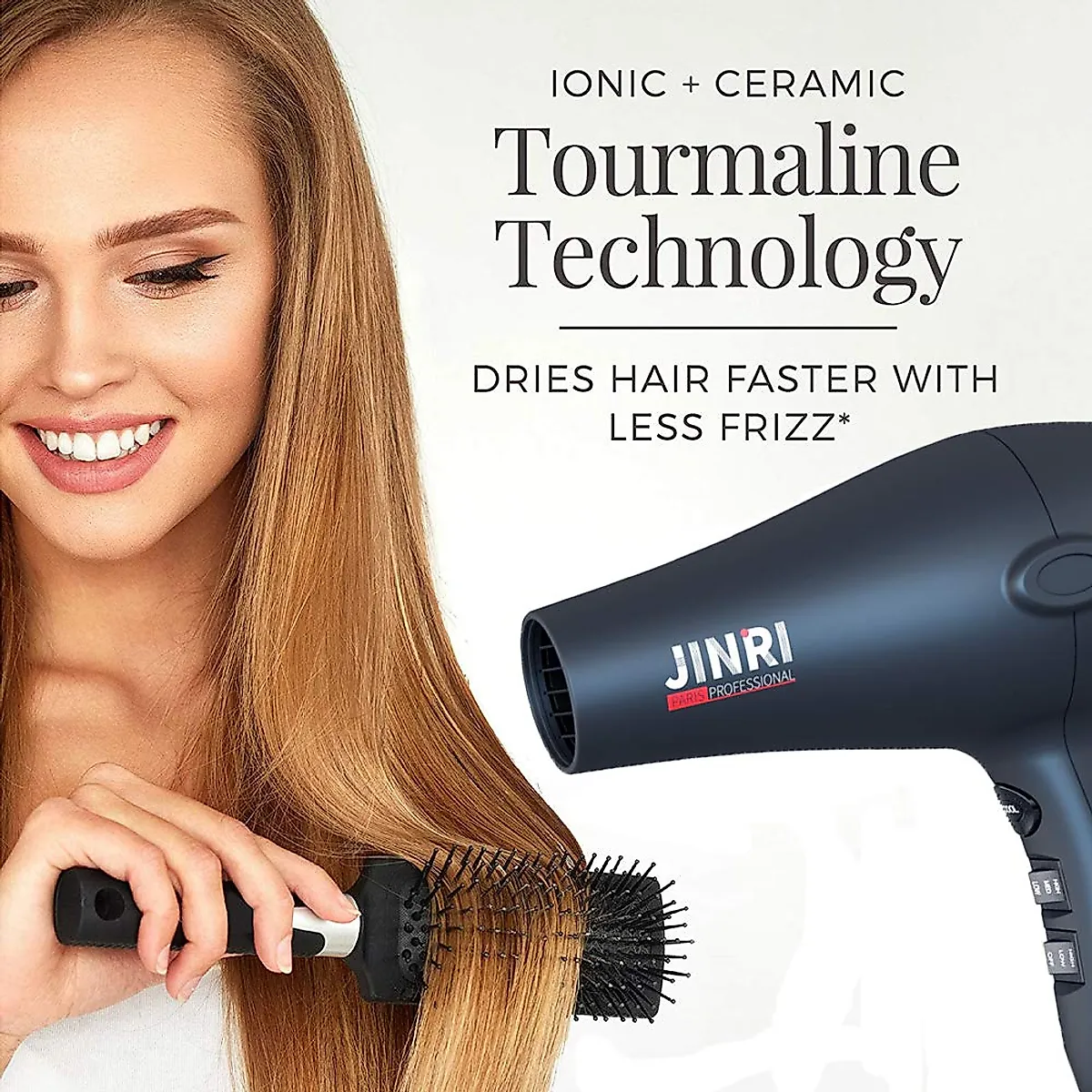 Jinri Hair Dryer Professional Salon Ionic Blow Dryer with Concentrator & Diffuser, Light Weight Low Noise Hair Blow Dryers, Black