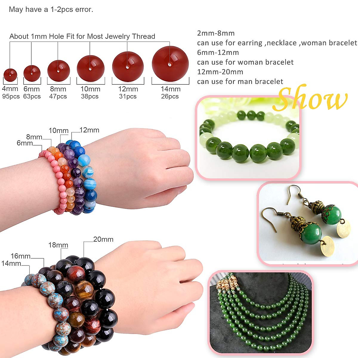 GEM-Inside Natural 8mm Green Taiwan Jade Gemstone Loose Beads Round Crystal Energy Stone Power for Jewelry Making 15"