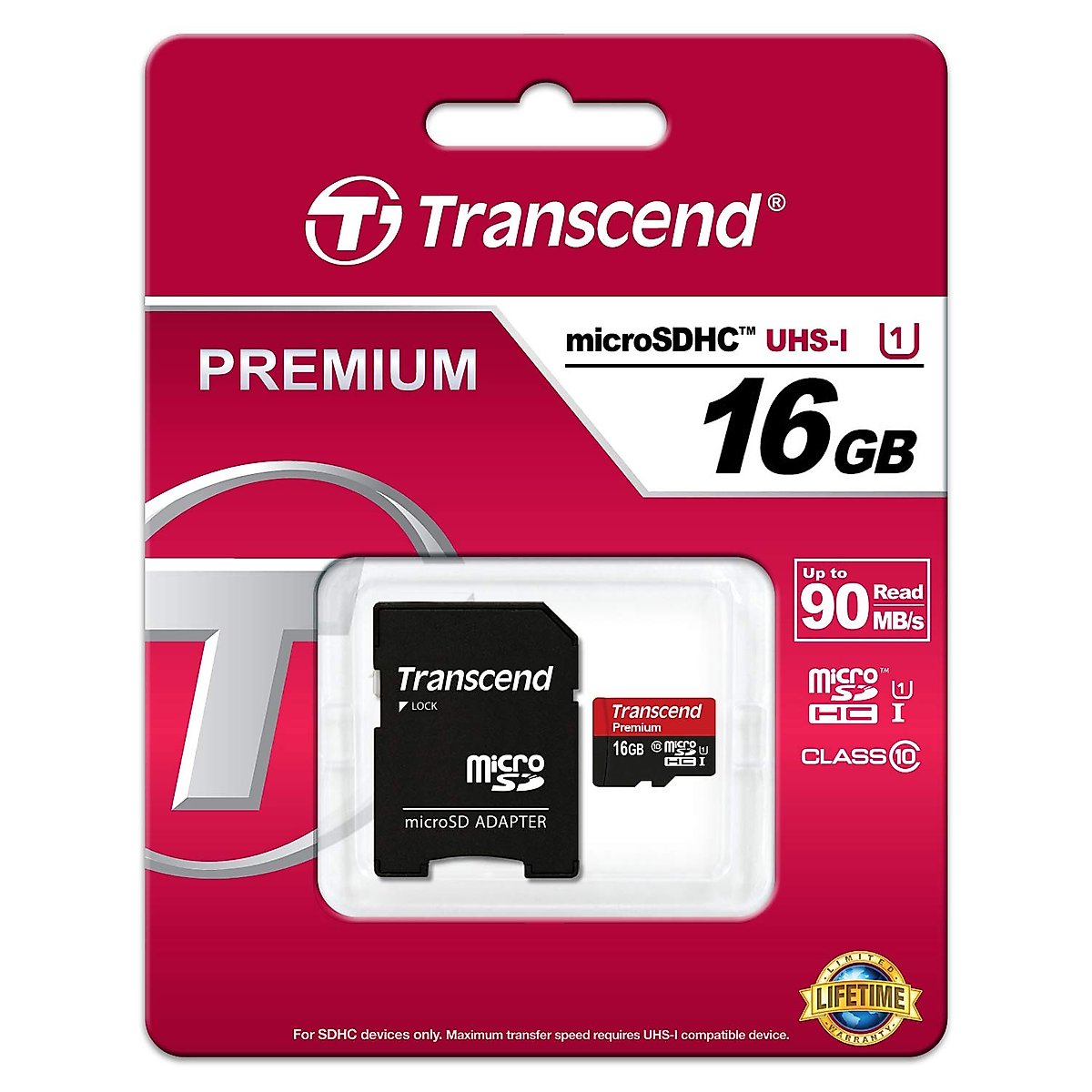Transcend 16GB MicroSDHC Class10 UHS-1 Memory Card with Adapter 60 MB/s (TS16GUSDU1)