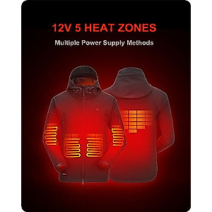 DEWBU Heated Jacket for Men with 12V Battery Pack Winter Outdoor Soft Shell Electric Heating Coat, Men's Tree, XL