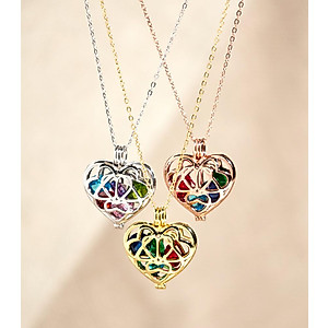 EVE'S ADDICTION Sterling Silver Personalized 6mm Round Simulated Birthstone Heart Caged Locket (16" chain) Personalized Gift for Her - Gifts for Mom