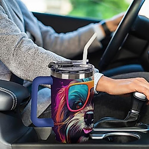 Shih Tzu Dog 40 Oz Car Cup Stainless Steel Travel Mug Leak-Proof Insulated Tumbler with Handle Deep Blue-style