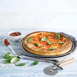 Baker's Secret Non stick Pizza Pan for Oven 14", Carbon Steel Pizza Baking Pan, Non-stick Bakeware Food-Grade Coating For Easy Release Dishwasher Safe Oven Baking Supplies - Classic Collection