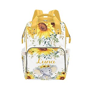 Cute Elephant Sunflower Diaper Bags with Name Waterproof Mummy Backpack Nappy Nursing Baby Bags Gifts Tote Bag for Women