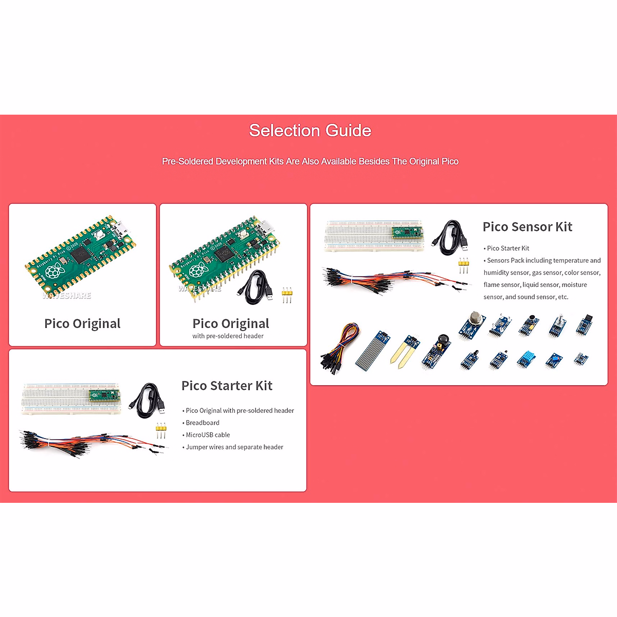 waveshare with Yellow Pre-Soldered Header Raspberry Pi Pico Microcontroller Board, RP2040 Chip,Dual-Core ARM Cortex M0+ Processor, Flexible Clock Running up to 133 MHz Support C/C++,MicroPython