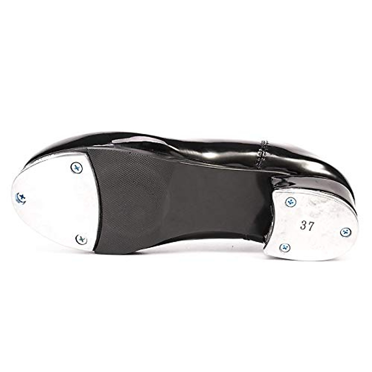 DKZSYIM Tap Shoes Patent Leather Full-Sole Lace-up Dancing Shoes for Girls, Women and Men,Model WX-QD,Black, 9.5 B(M) US