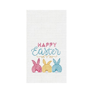 C&F Home Bunny Bum Kitchen Towel White Easter 18" X 27" Embroidered Waffle Weave Machine Washable Decor Decoration 18" x 27" White