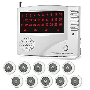 SYNLETT Wireless Calling System, Caregiver Pager for Nurses Station, 10 Waterproof Call Buttons with 1 Monitoring Unit for Emergency, Patients Seniors Clinic, 11 Languages Alert, White