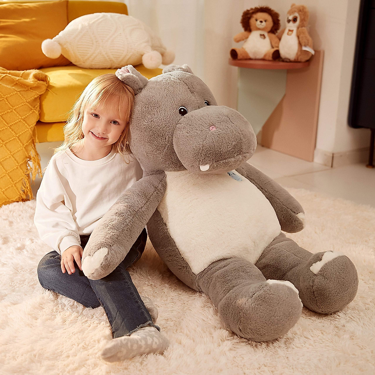 IKASA Giant Hippo Stuffed Animal - 30" Jumbo Plush Toy, Soft & Cute for Kids, Boys & Girls (Gray)