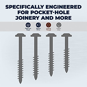 Kreg SML-C150-500 Zinc Pocket-Hole Screws 1 1/2-Inch, #8 Coarse Thread, Maxi-Loc Head (500 Count)