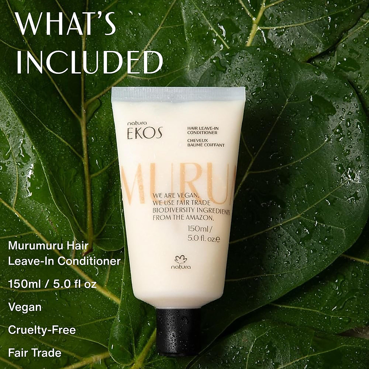 natura Murumuru Hair Leave-In Conditioner, 1.5 oz - Reconstructs Hair Fiber, Reduces Frizz, Detangles, and Repairs Split Ends, Vegan, Not Tested On Animals, Unisex, For Frizzy Hair