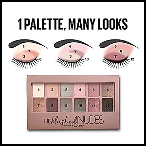Maybelline The Blushed Nudes Eyeshadow Palette, Includes 12 Pigmented Shades and 2 Double Ended Eye Makeup Applicators, 1 Count