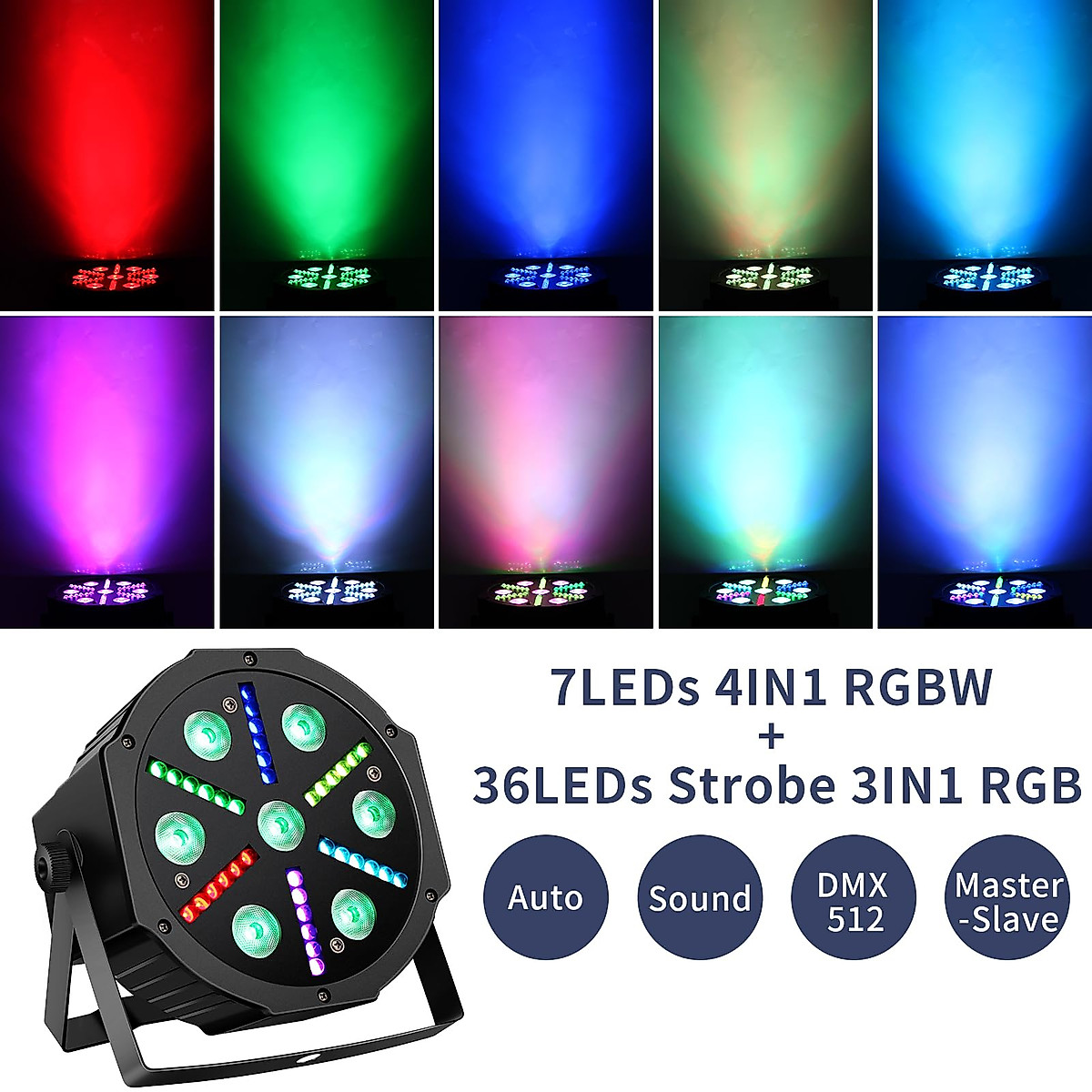 9 LED Stage Lights 2 Pack - 36W RGBW Par Light with Remote DMX Control Sound Activated Strobe Auto Play Uplights for Wedding Birthday Party Disco Dance Club Karaoke DJ Events Venue Stage Lighting