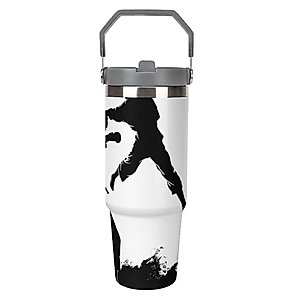 YTLKGFP 30 Oz Large Capacity Car Cup Kickboxing Tumbler with Handle Straw Lid Insulated Stainless Steel Water Bottle Travel Mug Leak-proof Car Cup Keeps Cold Or Hot