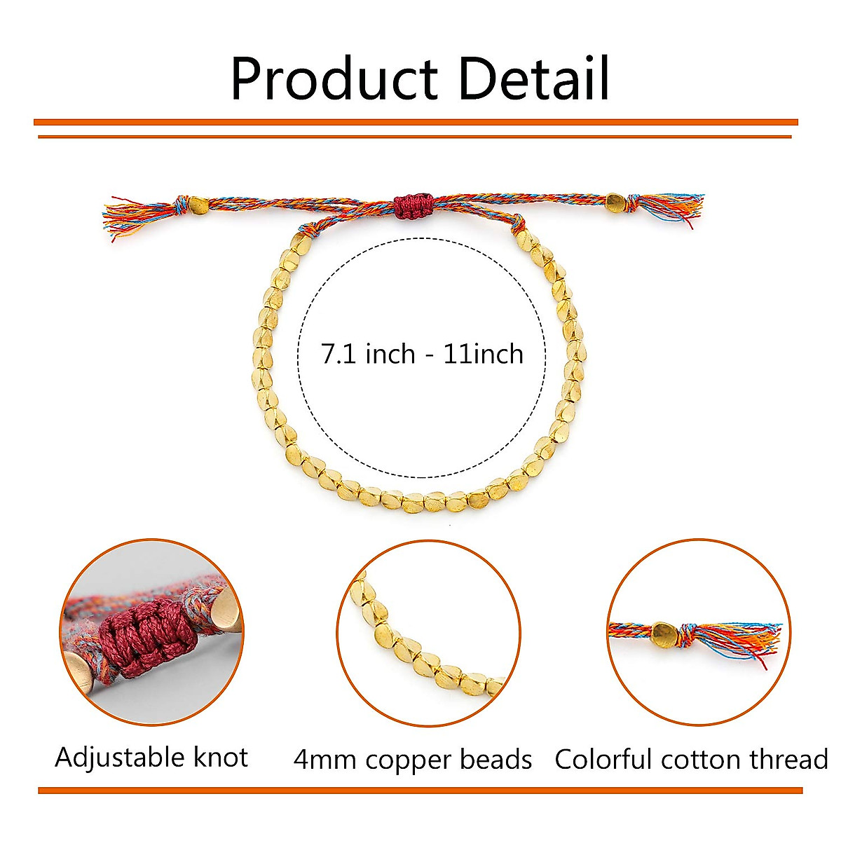 Wremily 2 Pcs Tibetan Copper Bead Bracelet Set Handmade Braided Cotton Bracelet Lucky Rope Bracelet Adjustable Friendship Bracelet Gift for Women Men