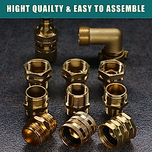 2PCS Brass Garden Hose Elbow Connector, 90-Degree Heavy Duty Fittings, 3/4 Inch GHT Male & Female Adapter