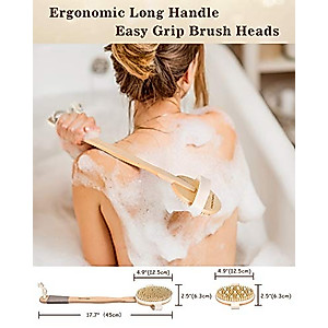 Shower Brush, POPCHOSE Detachable Dry Brushing Body Brush for Body Cellulite and Lymphatic, Back Scrubber for Shower Long Handle Natural Bristle Exfoliator Scrubber, Dual Brush Heads for Women & Man