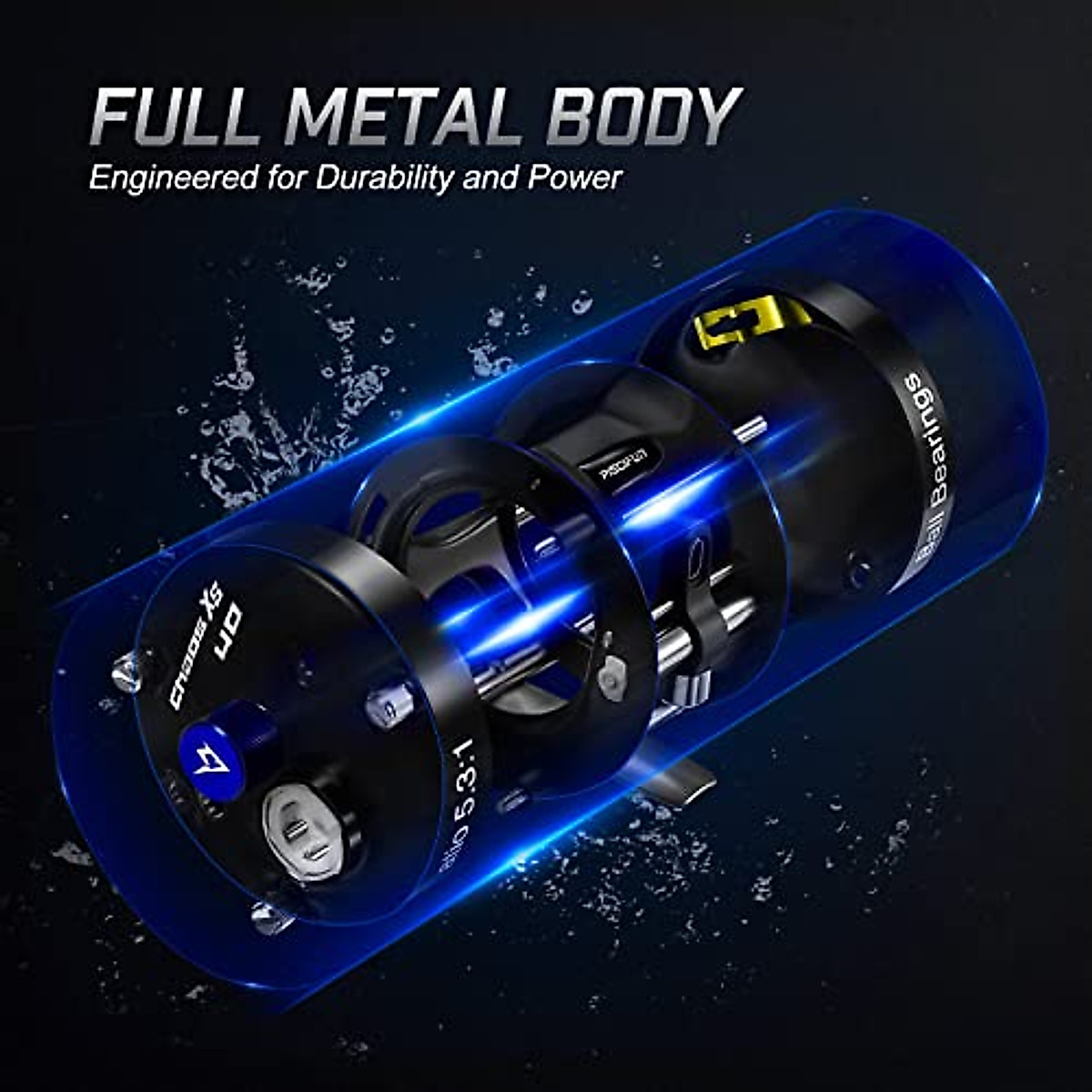 Piscifun Chaos XS Baitcasting Fishing Reel, Reinforced Metal Body Round Baitcaster Reel, Smooth Powerful Saltwater Inshore Surf Trolling Reel, Conventional Reel for Catfish (50 Right Handed)