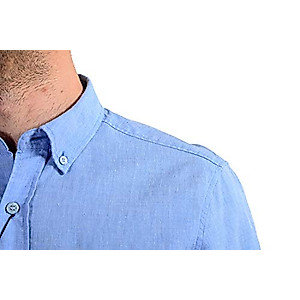 BURBERRY Men's Blue Linen Long Sleeve Button Down Shirt US S IT 48