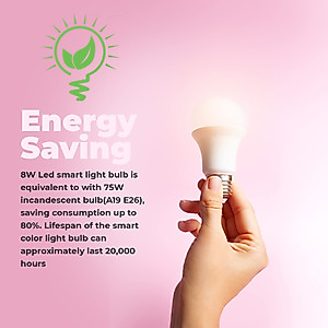 E26 Warm RGBW Color Changing RGB LED 10W 850LM with 16 Color Changing ModesBulb, Dimmabled Nursery Night Light with App for Kids and Adult, 5700k Temperature Night Lamp for Bedroom and Home Party 1PCS