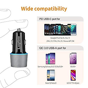 Fast USB C Car Charger,Compatible with Google Pixel 7/7 Pro/6/6a/6 Pro/5a/5/4a/4/4 XL/3 XL/3/3a XL/3a/2, 30W Power Delivery & Quick Charge 3.0 Car Adapter (Fast Charging Type C Cable 3.3Ft Included)