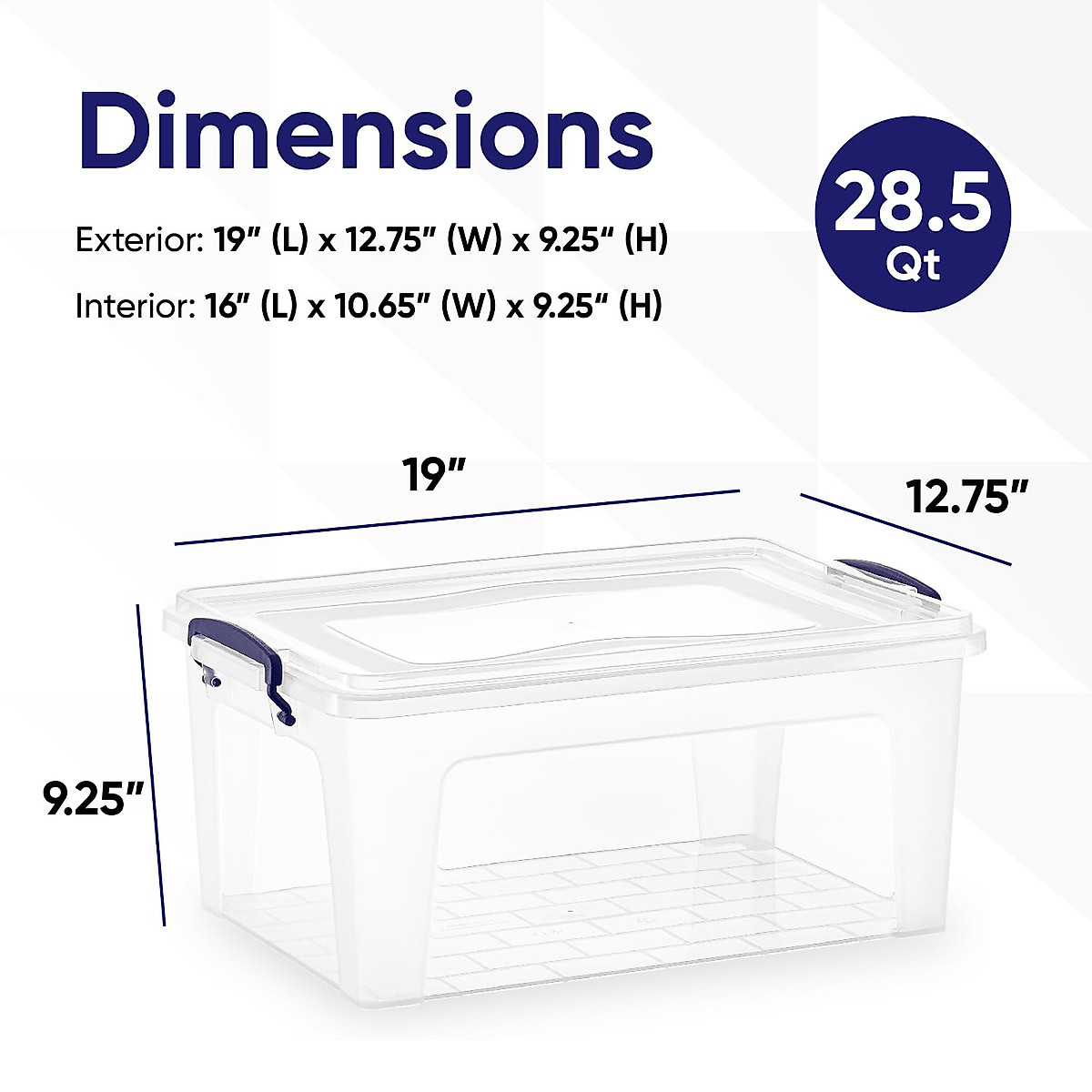 Superio Clear Plastic Storage Bin with Lid, 28 Quart Organizing Container, Latch Box, Stackable Plastic Tote for Household, Garage, School, and Office- Store Shoes, Clothing, Crafts, and Accessories