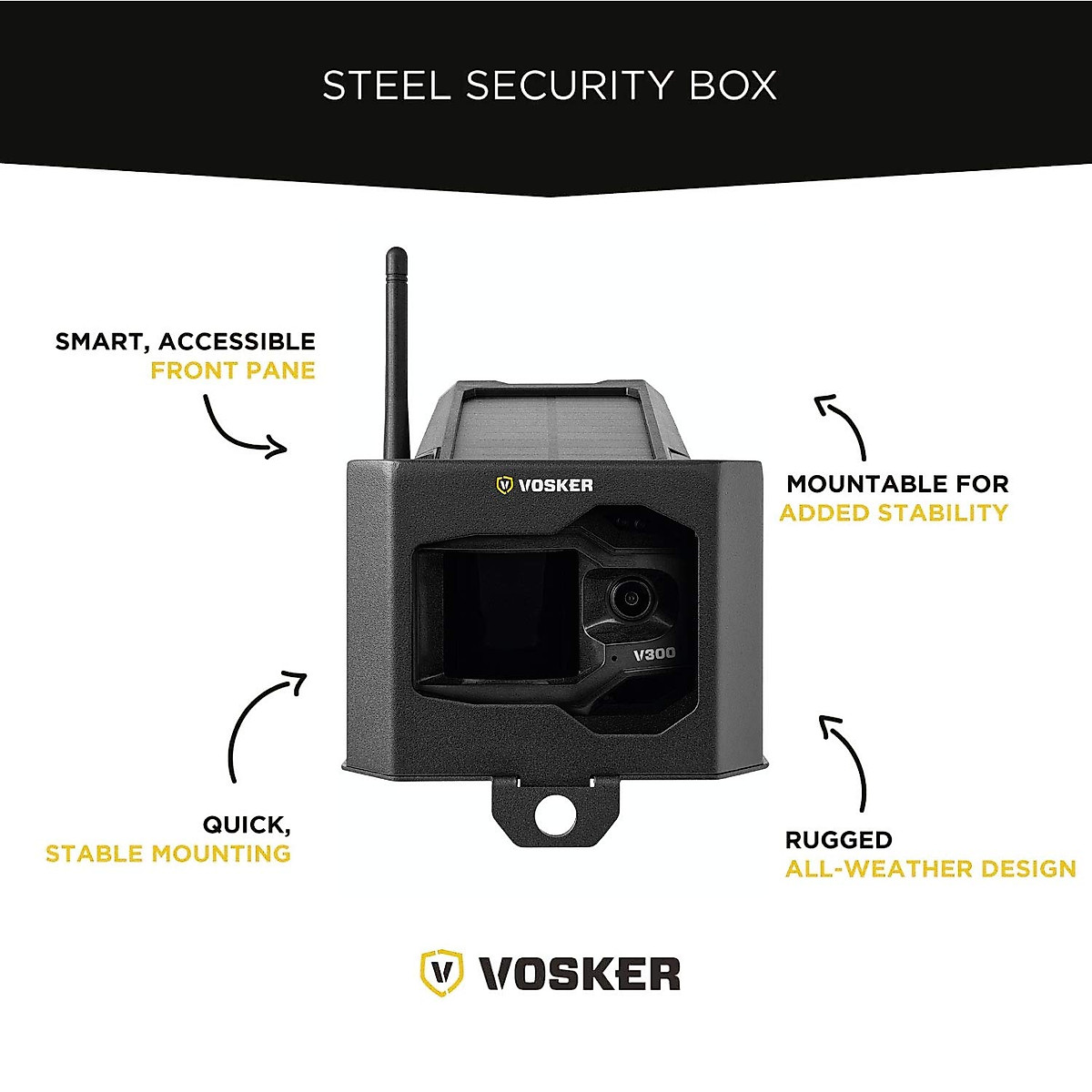 VOSKER Metal Security Box for V150 Outdoor Security Camera - Protective Heavy Duty Steel Case, Weather & Animal Resistant, Easy Accessible Panel