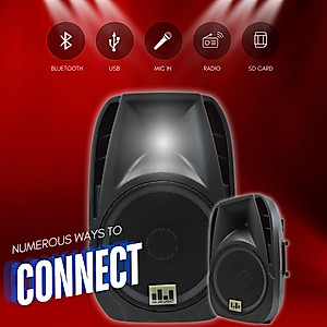 MUSYSIC PA Power Bluetooth Speaker 2000W with Dual UHF Wireless Microphones Bluetooth/FM/USB/SD PA System 15” Speaker with Rechargeable Battery MU-U15PA