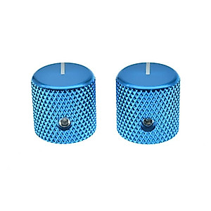 KAISH Set of 2 Aluminium Metal Flat Top Guitar Bass Knobs Guitar Volume/Tone Control Knobs 1/4" Universal Potentiometer Pot Knobs with Indicator Line for Tele/Telecaster Blue
