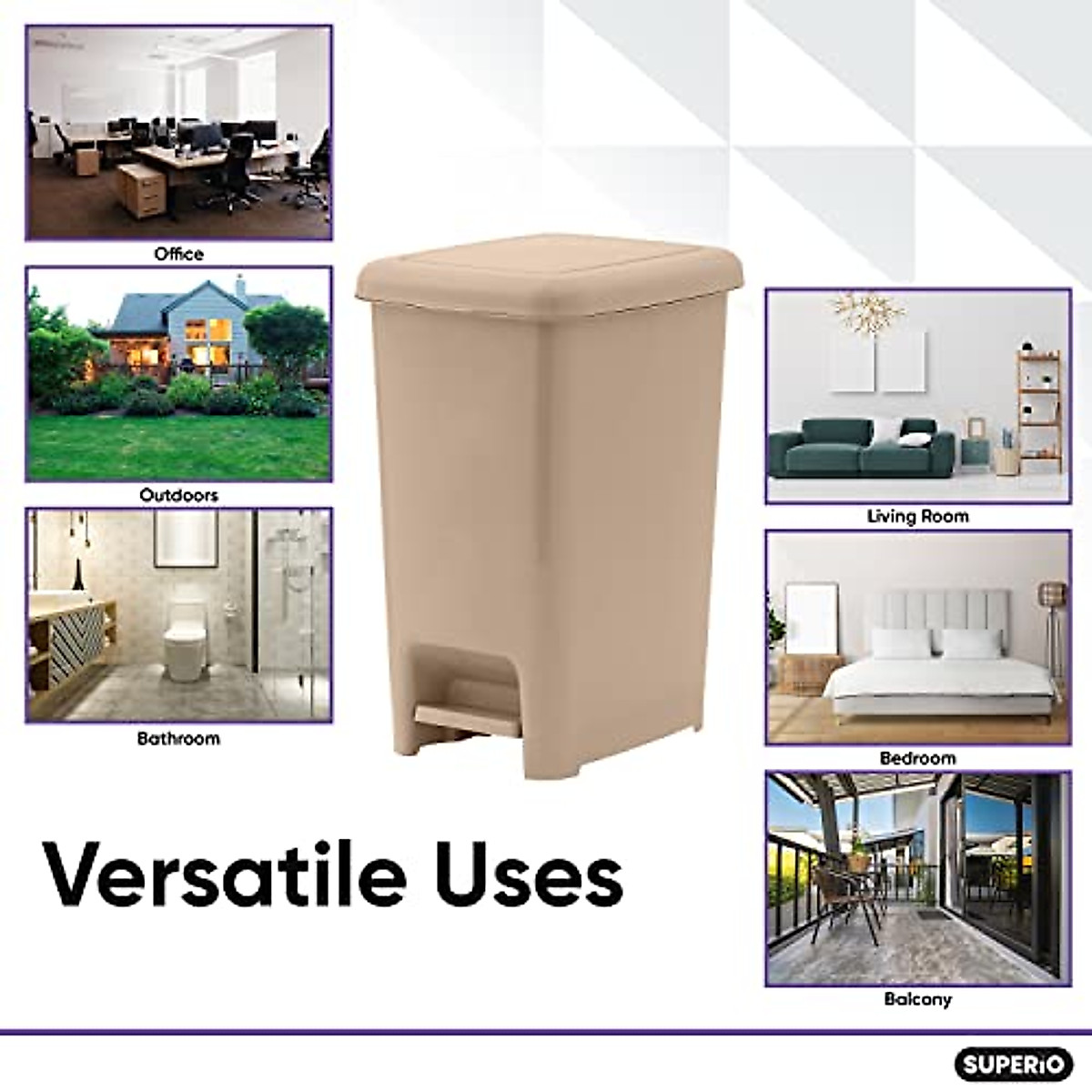 Superio Slim Pedal Trash Can (16 QT) (Beige)