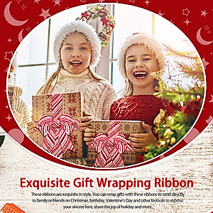 2 Rolls 20 Yards Red and White Striped Ribbons, 2.5 Inch Wide - Candy Cane Glitter Ribbons for Christmas Tree and Gift Wrapping