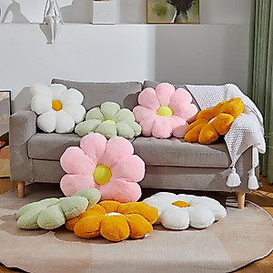 Ailive 17.7In Cute White Daisy Flower Shaped Kids Throw Pillow Flower Throw Pillow Floor Pillow Cushion Sunflower Pillow Decorative Pillow for Kids Teens Tweens Girls.