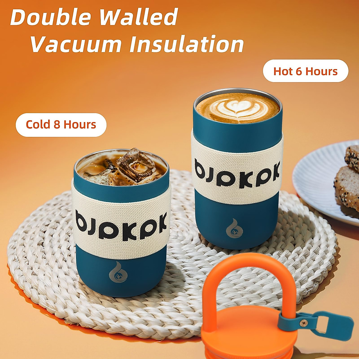 BJPKPK Insulated Stainless Steel Tumbler Cups 13oz Travel Coffee Mug With Lid And Handle,Dark Blue