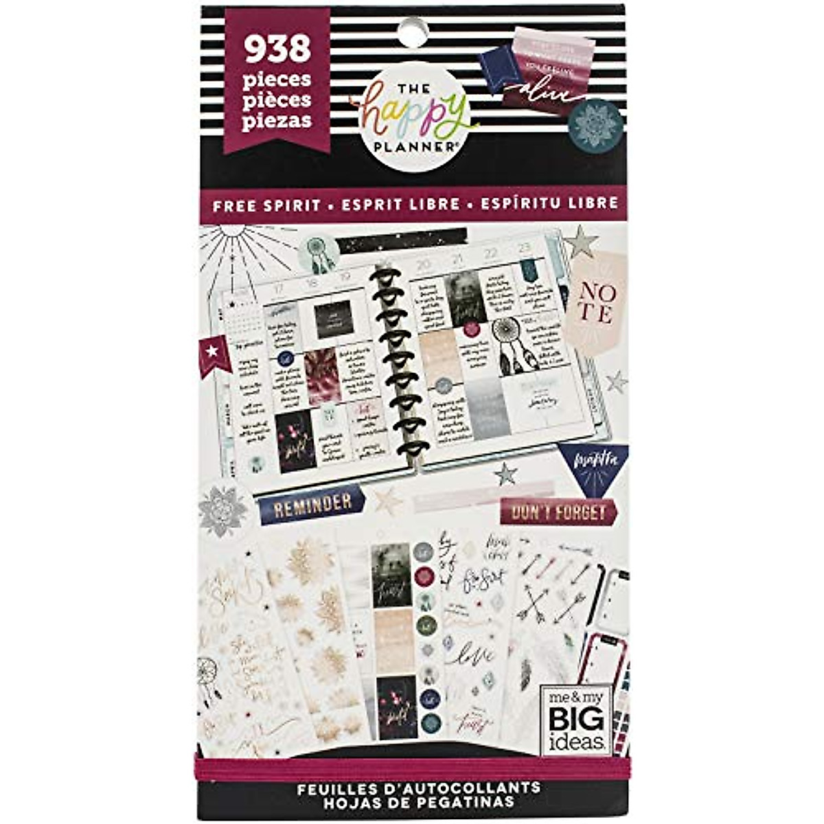 me & my BIG ideas Sticker Value Pack - The Happy Planner Scrapbooking Supplies - Free Spirit Theme - Multi-Color & Gold Foil - Great for Projects, Scrapbooks & Albums - 30 Sheets, 938 Stickers Total