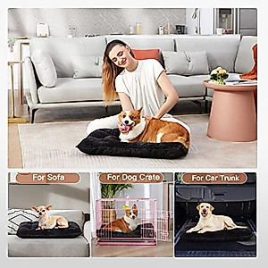 FURTIME Dog Bed Crate Pad Washable Dog Beds for Large Dogs Cats Deluxe Thick Plush Fluffy Kennel Crate Pad Comfy Pet Sleeping Mat Anti-Slip & Anti Anxiety Orthopedic Calming Bed