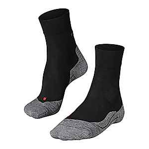 FALKE Men's RU4 Endurance Wool Running Socks, Mid Calf, Medium Cushion, Athletic, Breathable Quick Dry, Merino Wool, Black (Black-Mix 3010), 9-10, 1 Pair