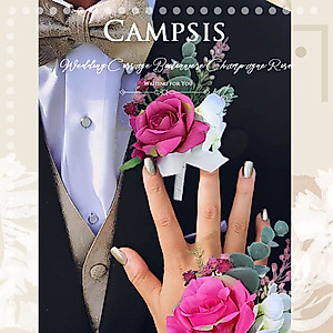 Campsis Wedding Corsage Boutonniere Set Pink Rose Flower Wrist Bride Buttonholes Flower Decor Bride Girls Lady Accessories for Prom and Dinner Party(2pcs)
