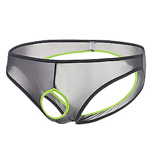 ZONBAILON Mens Sexy Sheer See Through Underwear Briefs Ultra Thin Front Opening Bikini Low Rise Jockstraps Grey M