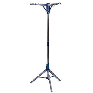Household Essentials 5009-1 Collapsible Portable Indoor Tripod Clothes Drying Rack for Hanging Laundry | Silver and Blue
