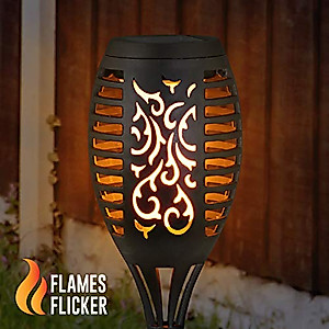 Exhart Garden Solar Lights, Set of 4 Flickering Flame Garden Stake Torches, LED Fire, Outdoor Garden and Yard Decoration, 3 x 20 Inch