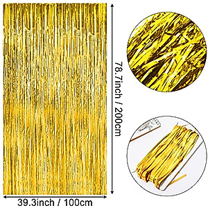 Gold Foil Fringe Curtains 3Pack - Metallic Foil Tinsel Backdrop 3.3 x 6.6 Ft Glitter Streamers Ribbon Fringe Tinsel Gold Shiny Background for Fathers Day 4th July Decoration Birthday Wedding Party