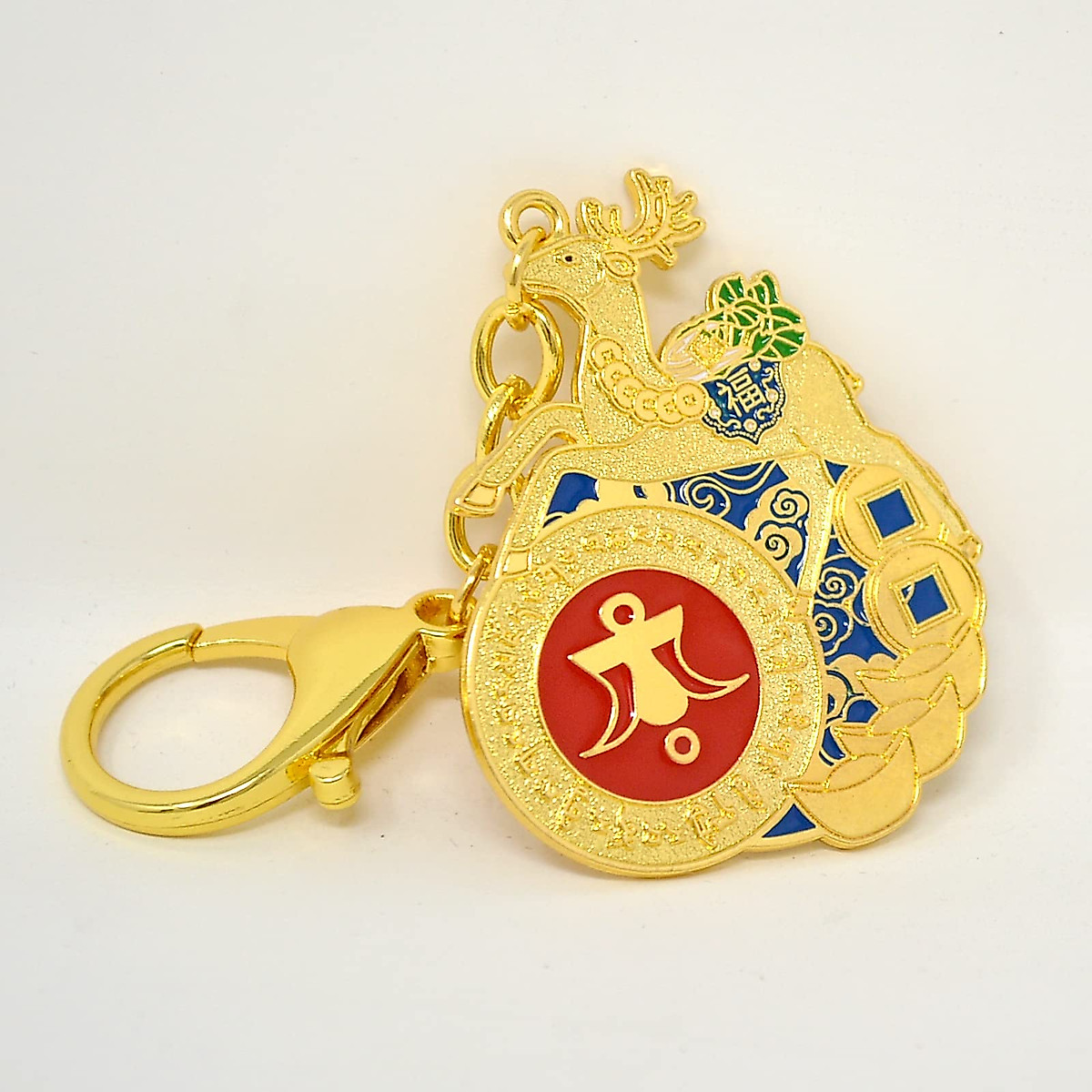 FengShui 100 Blessings Energetic Deer Wealth Amulet Keychain W4950