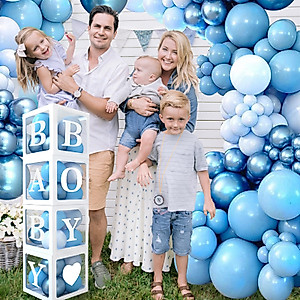 DataMoon Baby Shower Decorations for Boy - Navy Blue Baby Blue Different Sizes Light Blue Balloon Arch Kit,4pcs Boxes with Letters for Baby Boy Shower,Happy Birthday Decorations,Gender Reveal Party