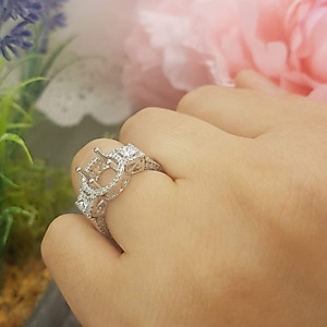 Dazzlingrock Collection 1.20 Carat (Ctw) 14k Round & Princess Diamond Women Bridal Semi Mount Engagement Ring (No Center Stone), White Gold, Size 7.5